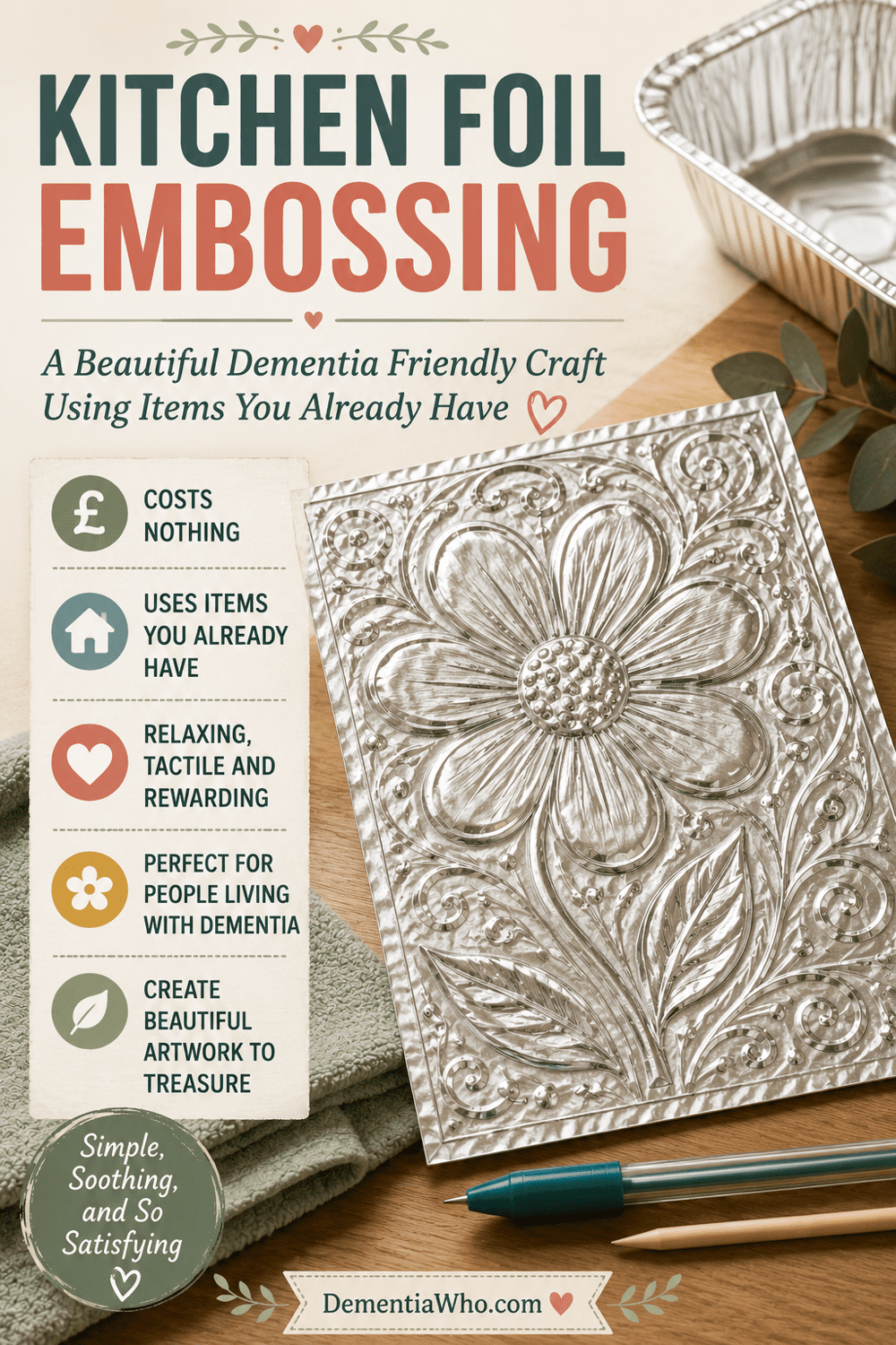Simple Kitchen Foil Embossing Craft for People with Dementia - DementiaWho!